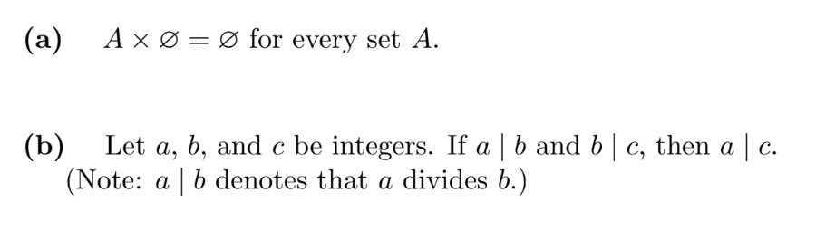 Solved (a) A×∅=∅ for every set A. (b) Let a,b, and c be | Chegg.com