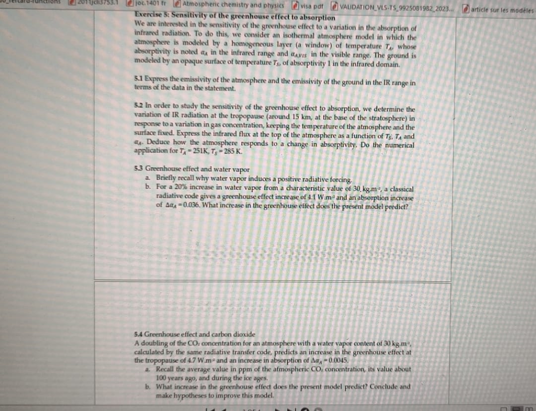 Solved Exercise 5: Sensitivity of the greenhouse effect to | Chegg.com