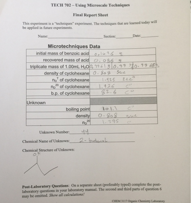 Solved TECH 702 Using Microscale Techniques Final Report | Chegg.com