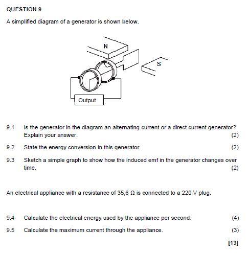 Solved QUESTION 9 A simplified diagram of a generator is | Chegg.com
