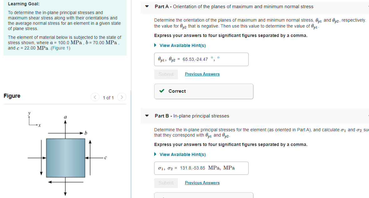 Solved Part A - Orientation of the planes of maximum and | Chegg.com