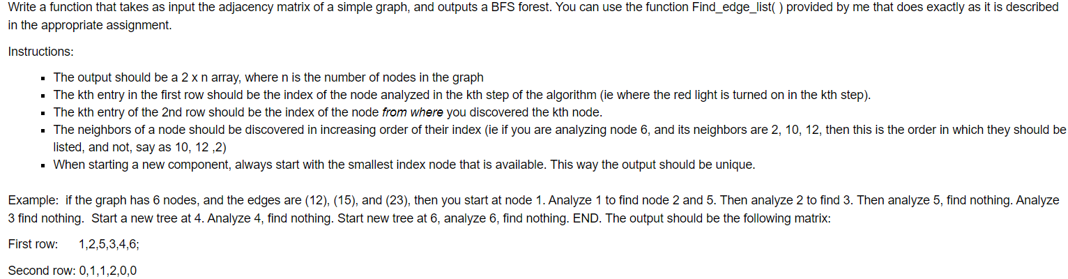Write a function that takes as input the adjacency | Chegg.com