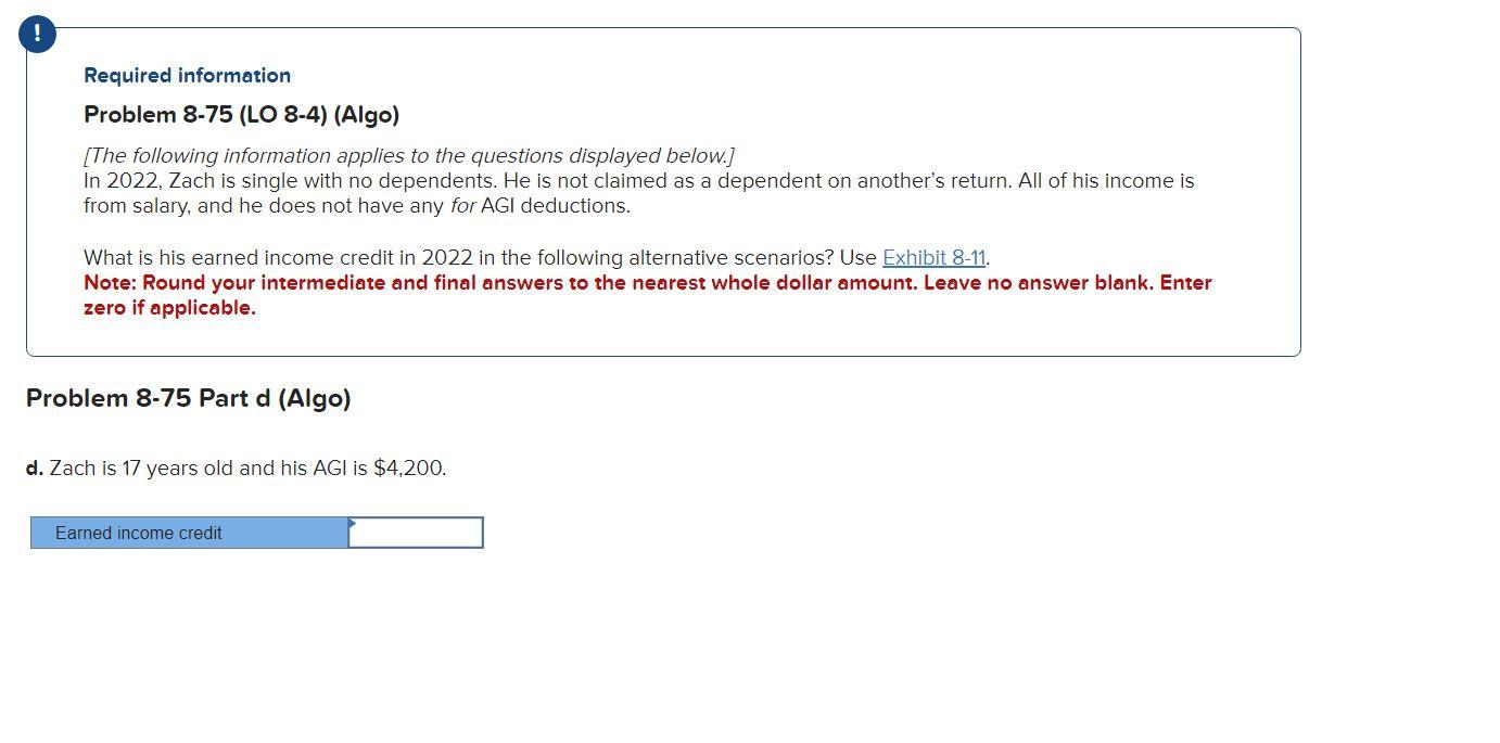 Solved Required information Problem 8-75 (LO 8-4) (Algo) | Chegg.com