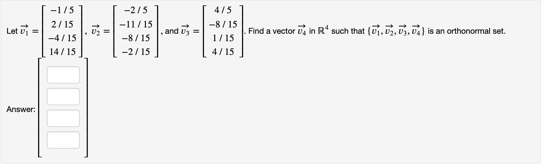 Solved -1/5 -275 Let v = and 03 Find a vector va in R4 such | Chegg.com