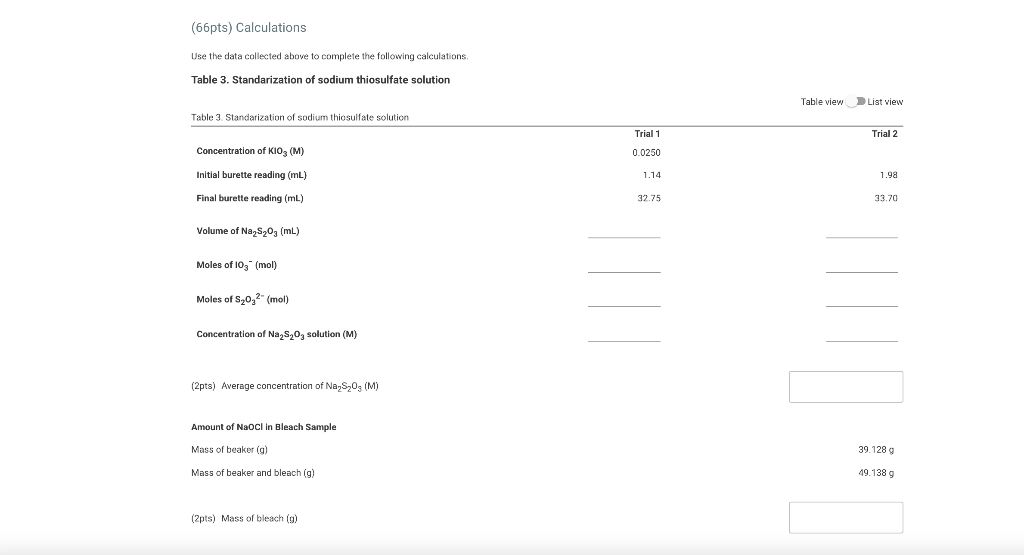 Solved Table 4. % NaCl in bleach Table view List view Table | Chegg.com Solved Table 4. % NaCl in bleach Table view List view Table | Chegg.com