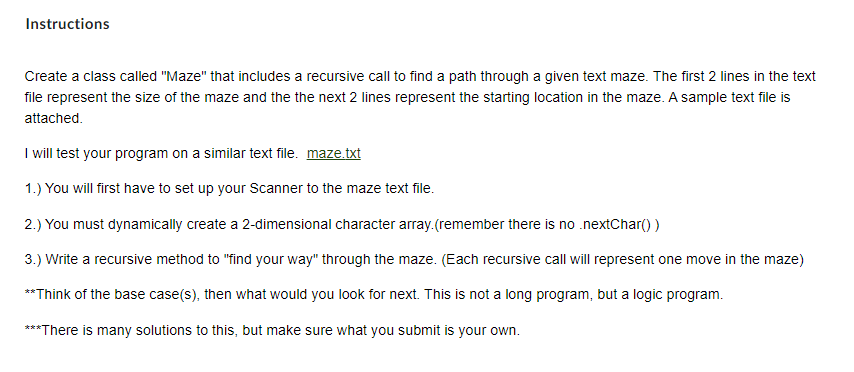 Create a class called "Maze" that includes a | Chegg.com