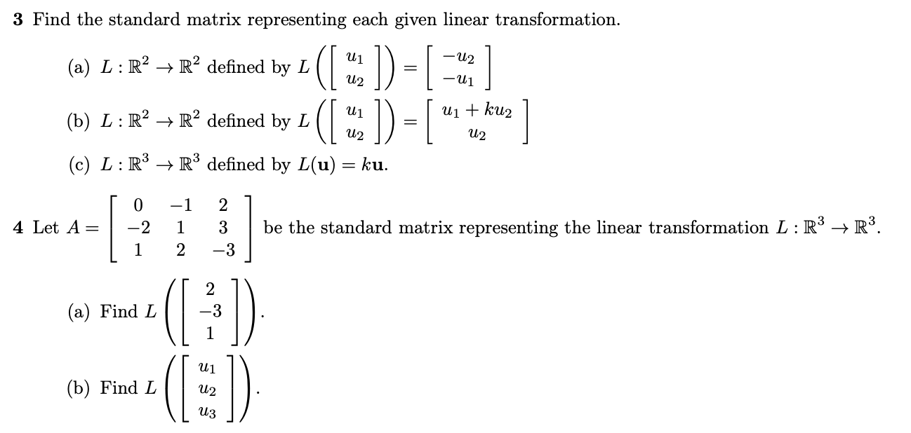 Solved 3 Find the standard matrix representing each given | Chegg.com
