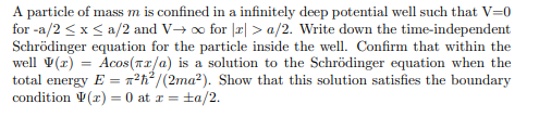 Solved A particle of mass m is confined in a infinitely deep | Chegg.com