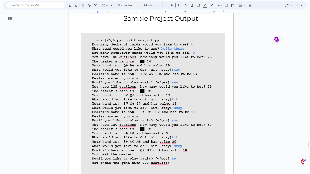 Solved Project General Description Blackjack is a card game | Chegg.com