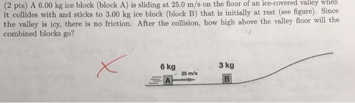 Solved (2 pts) A 6.00 kg ice block (block A) is sliding at | Chegg.com
