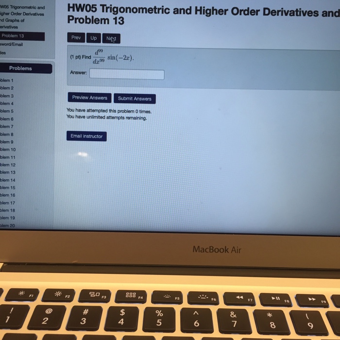 Solved Hw05 Trigonometric and Higher Order Derivatives and | Chegg.com