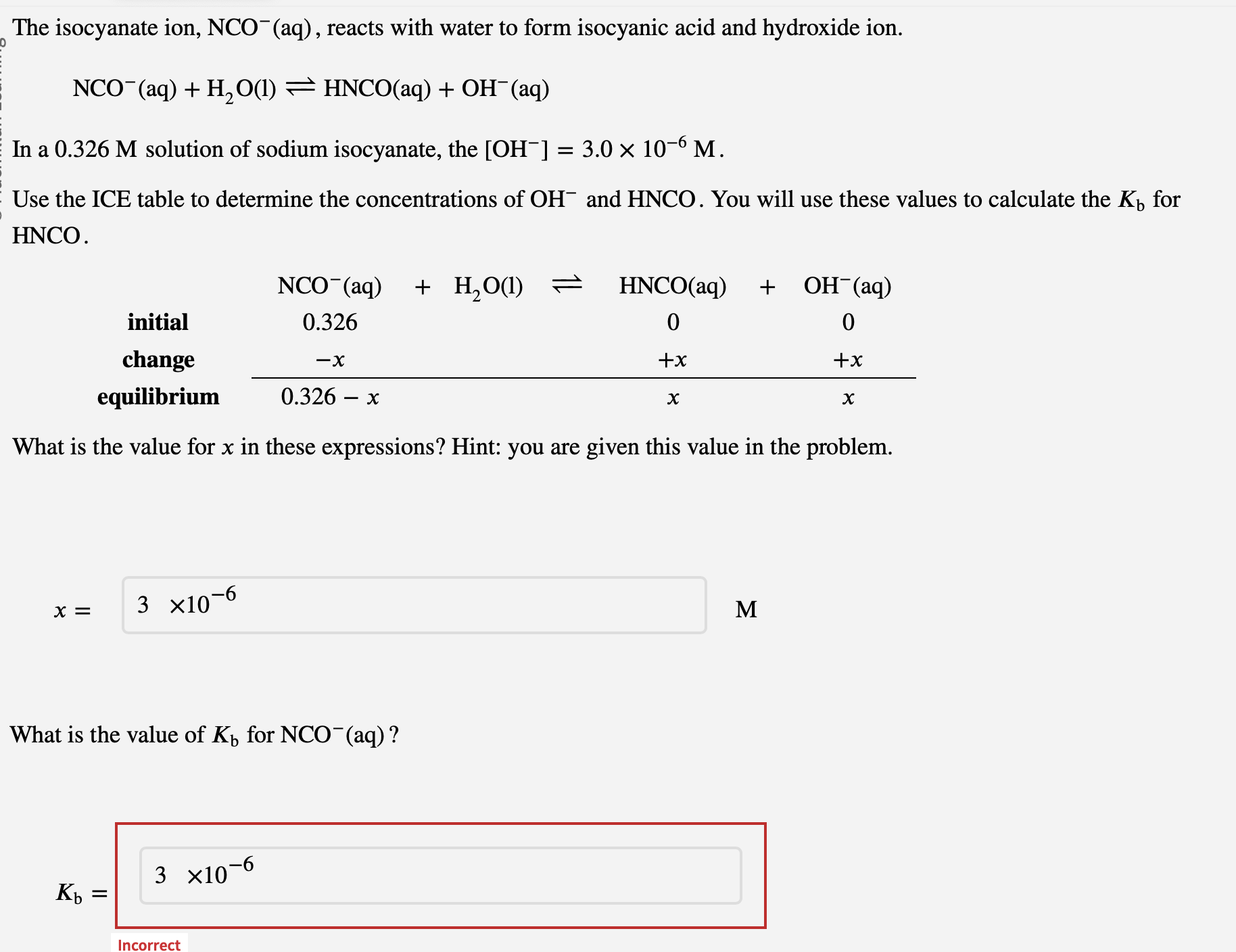 Solved The isocyanate ion, NCO−(aq), reacts with water to | Chegg.com
