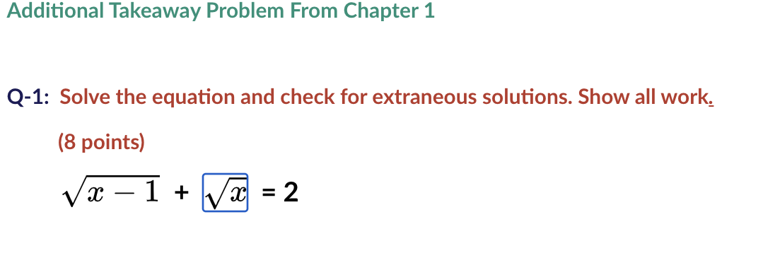 Solved Additional Takeaway Problem From Chapter 1Q-1: Solve | Chegg.com