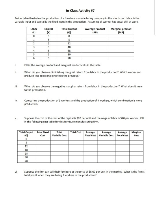 Solved In-Class Activity #7 Below table illustrates the | Chegg.com