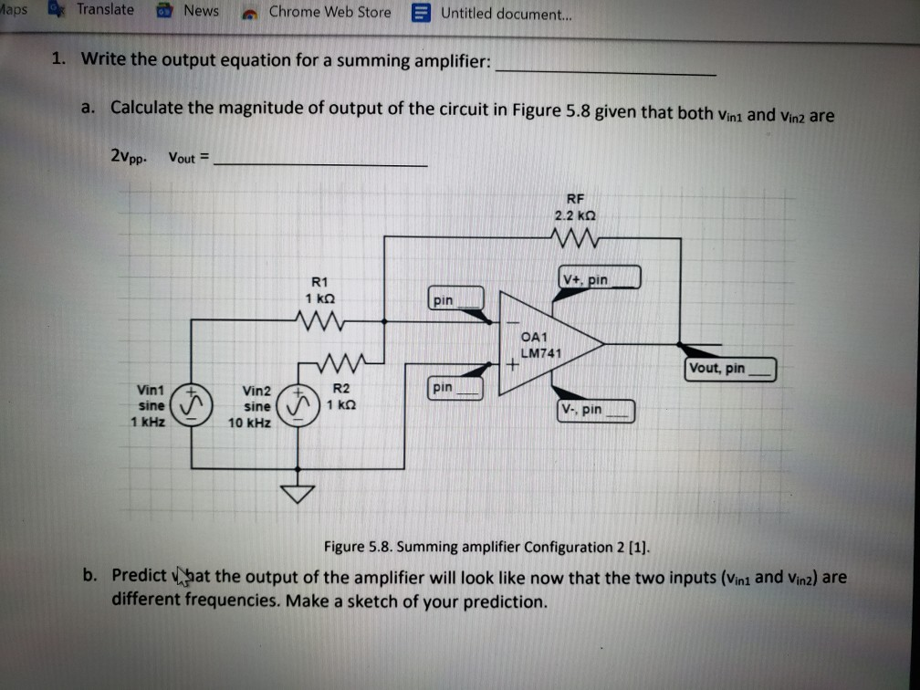 Solved 2Vpp. Vout = - RF 2.2k M (V+, pin R1 1 ko M OA1 LM741 | Chegg.com