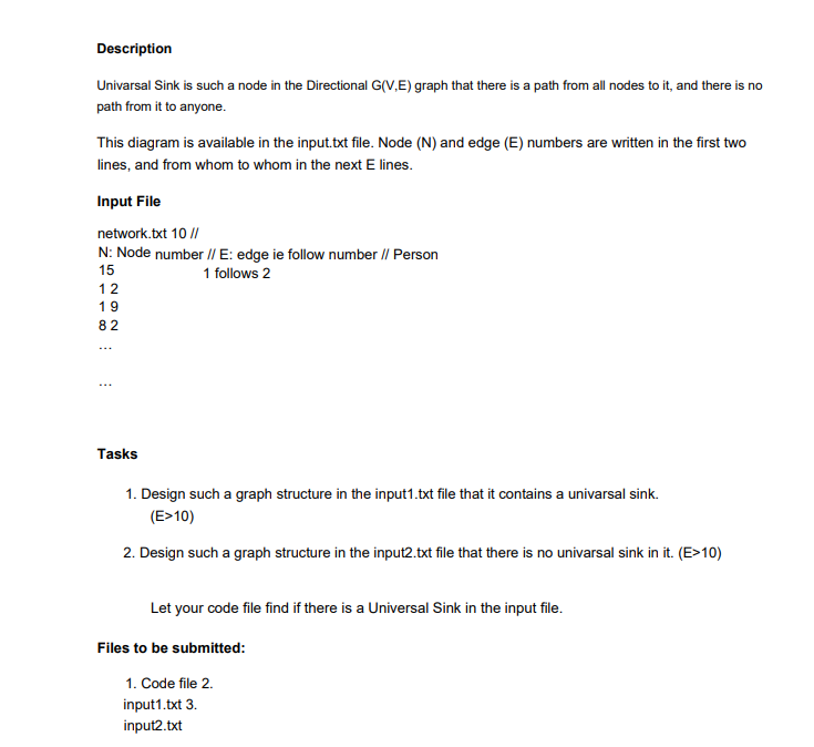 Solved Description Univarsal Sink is such a node in the | Chegg.com