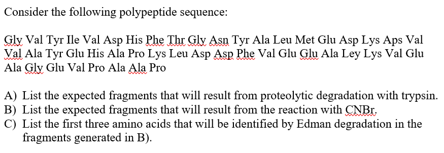 Solved Consider the following polypeptide sequence: Gly Val | Chegg.com