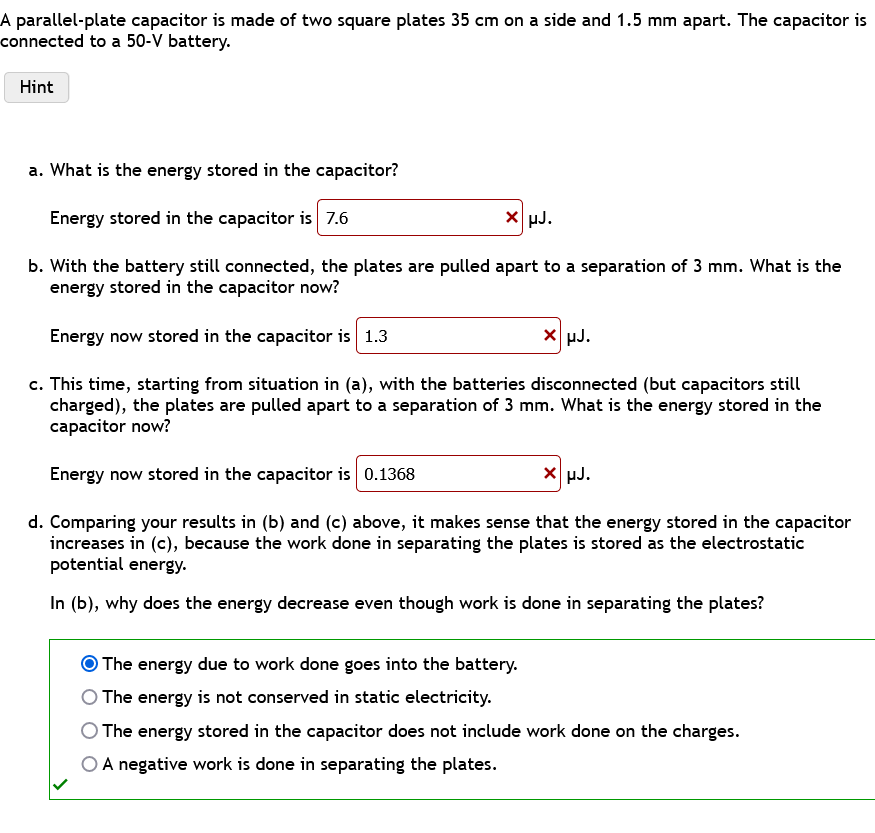 Solved parallel-plate capacitor is made of two square plates | Chegg.com