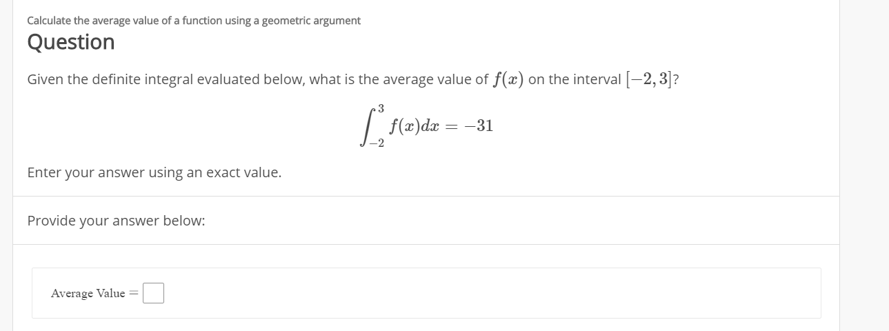 Solved Calculate the average value of a function using a | Chegg.com