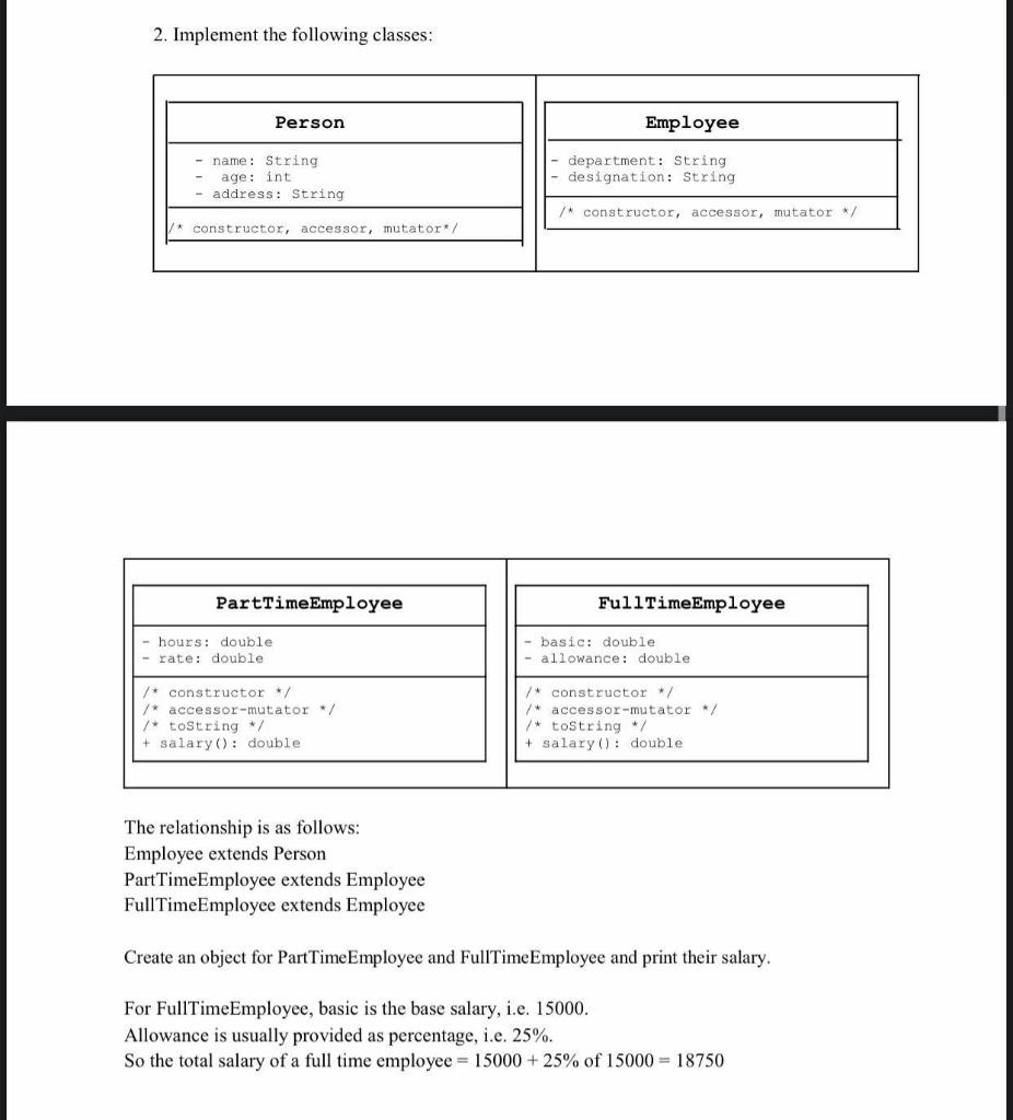 Solved 2. Implement the following classes: Person Employee - | Chegg.com