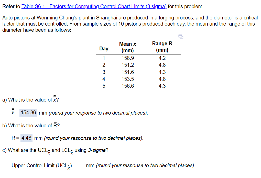 Solved Refer to Table S6.1 - Factors for Computing Control | Chegg.com