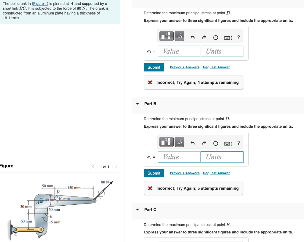 Solved The bell crank in (Figure 1) is pinned at A and | Chegg.com