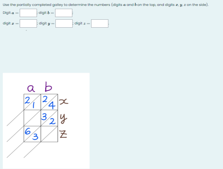 Solved Use the partially completed galley to determine the | Chegg.com