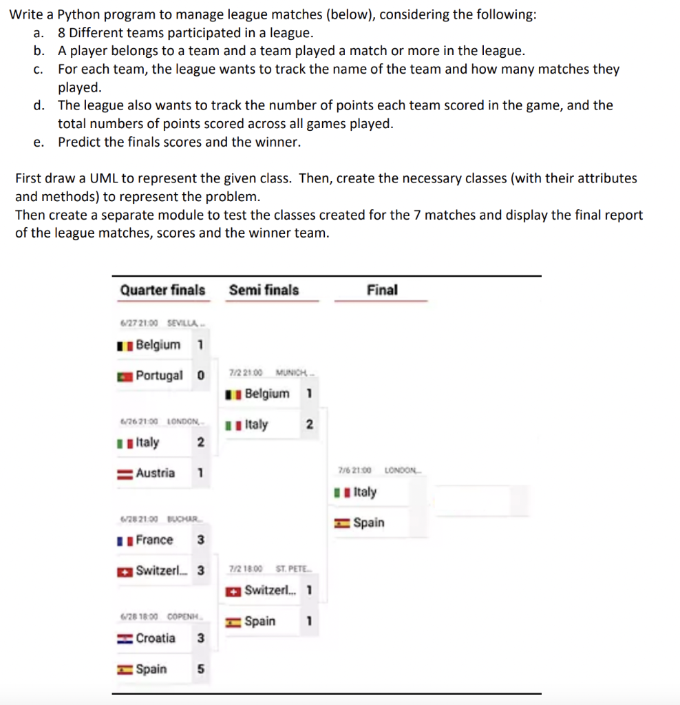 Solved Write a Python program to manage league matches | Chegg.com