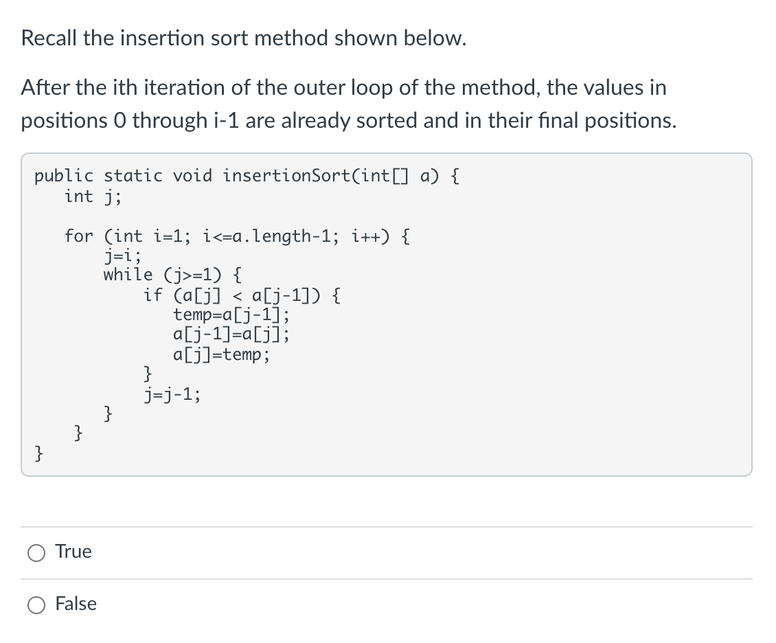 Solved Recall the insertion sort method below. The boolean | Chegg.com