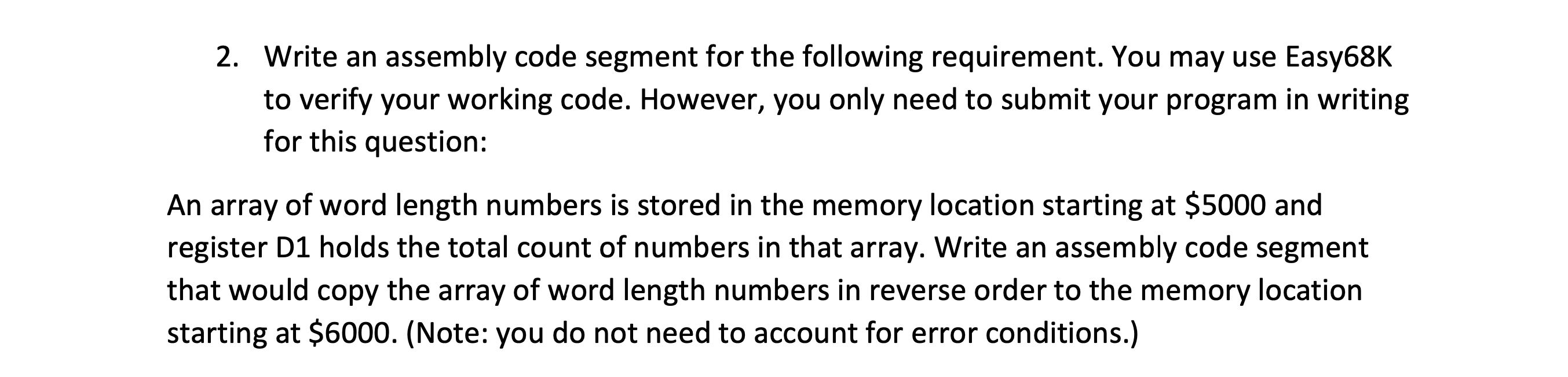 2. Write an assembly code segment for the following | Chegg.com