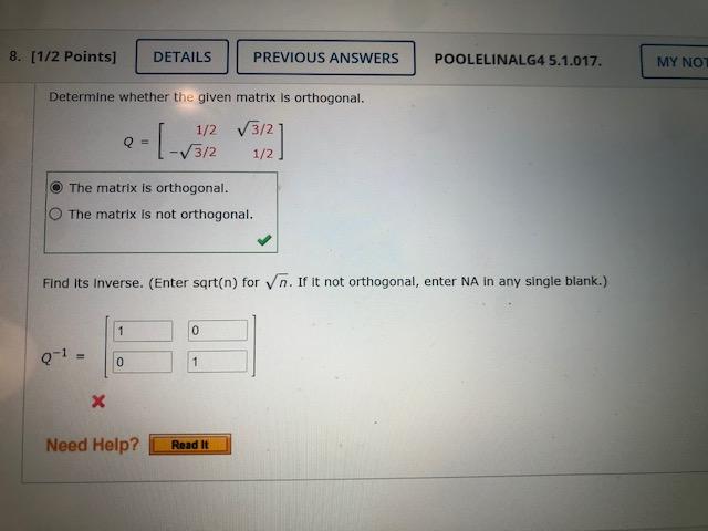 Solved 8. [1/2 Points) DETAILS PREVIOUS ANSWERS POOLELINALG4 | Chegg.com