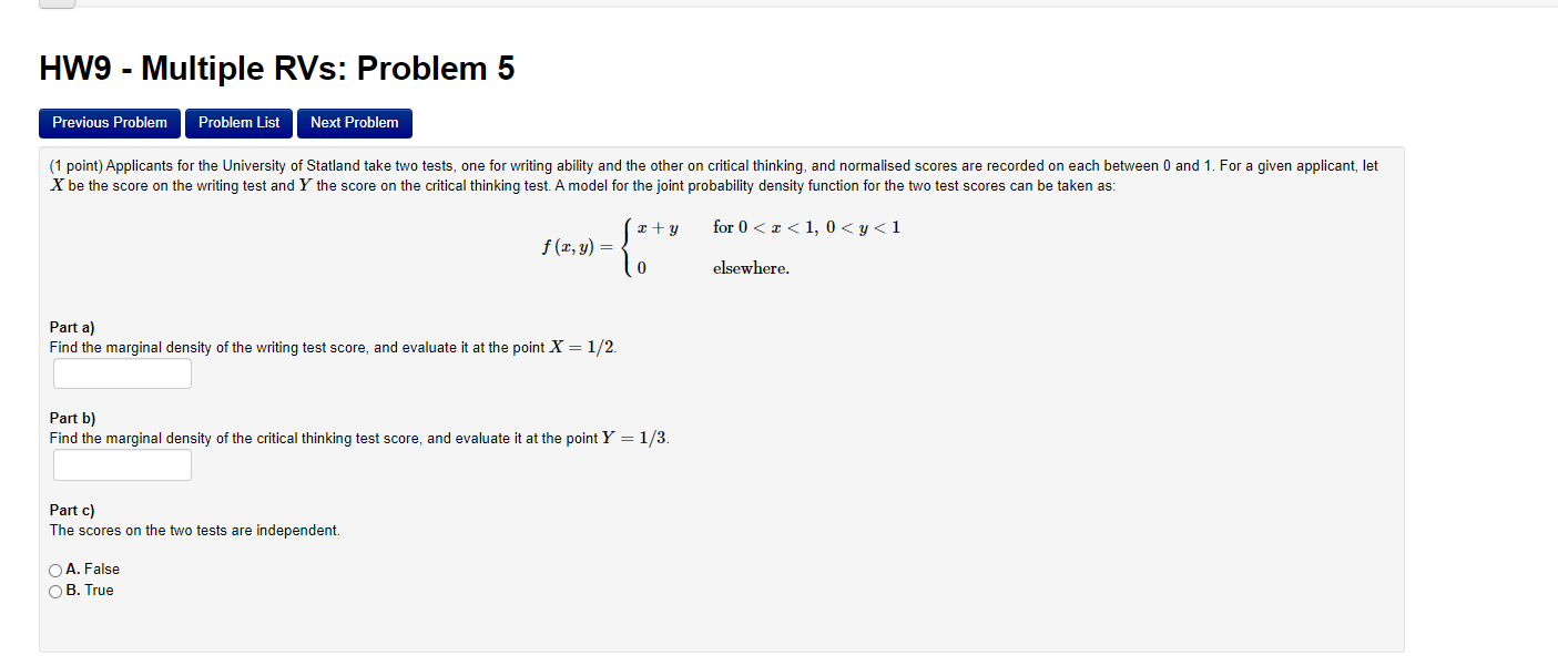 Solved HW9 - Multiple RVs: Problem 5 Previous Problem | Chegg.com