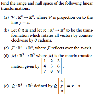 Solved Find the range and null space of the following linear | Chegg.com