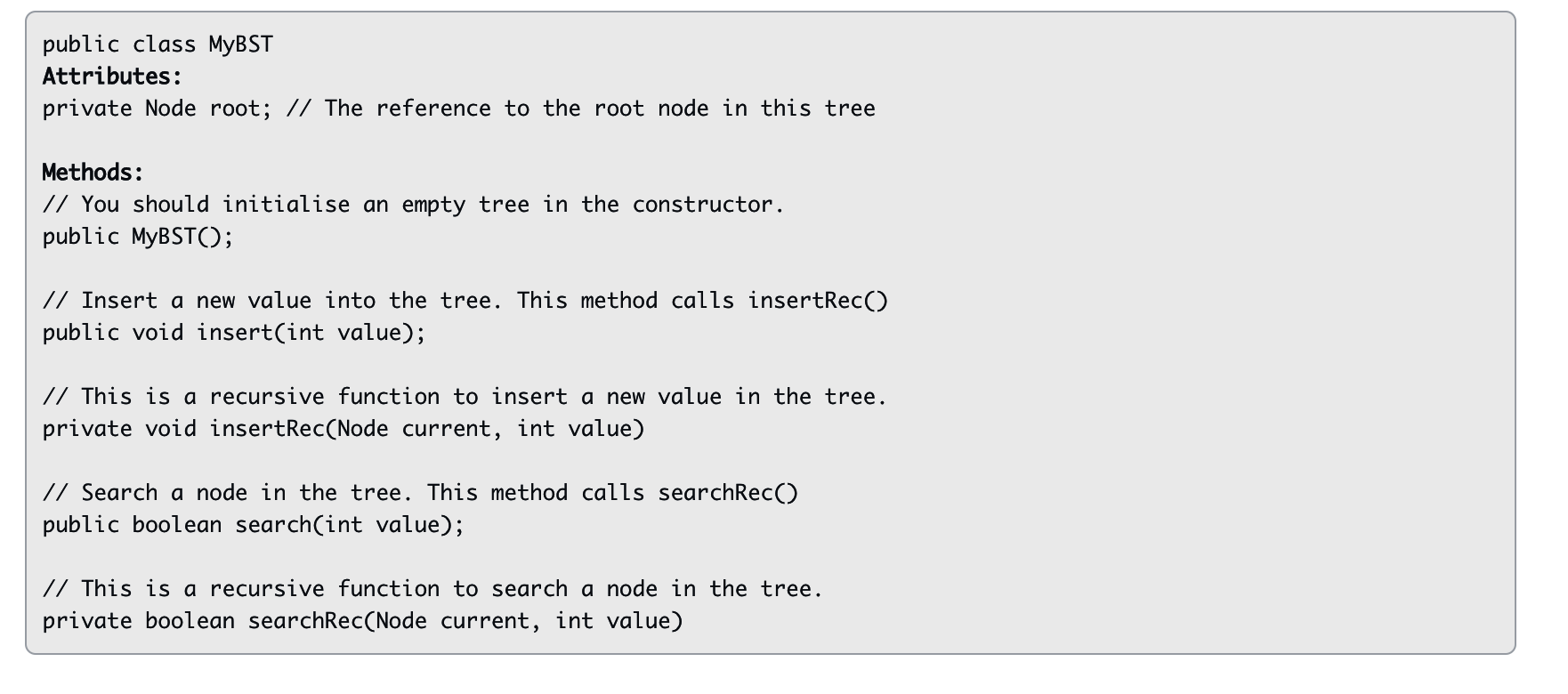 Solved Part 1 - Binary Search Tree Question 1: Set up a new | Chegg.com