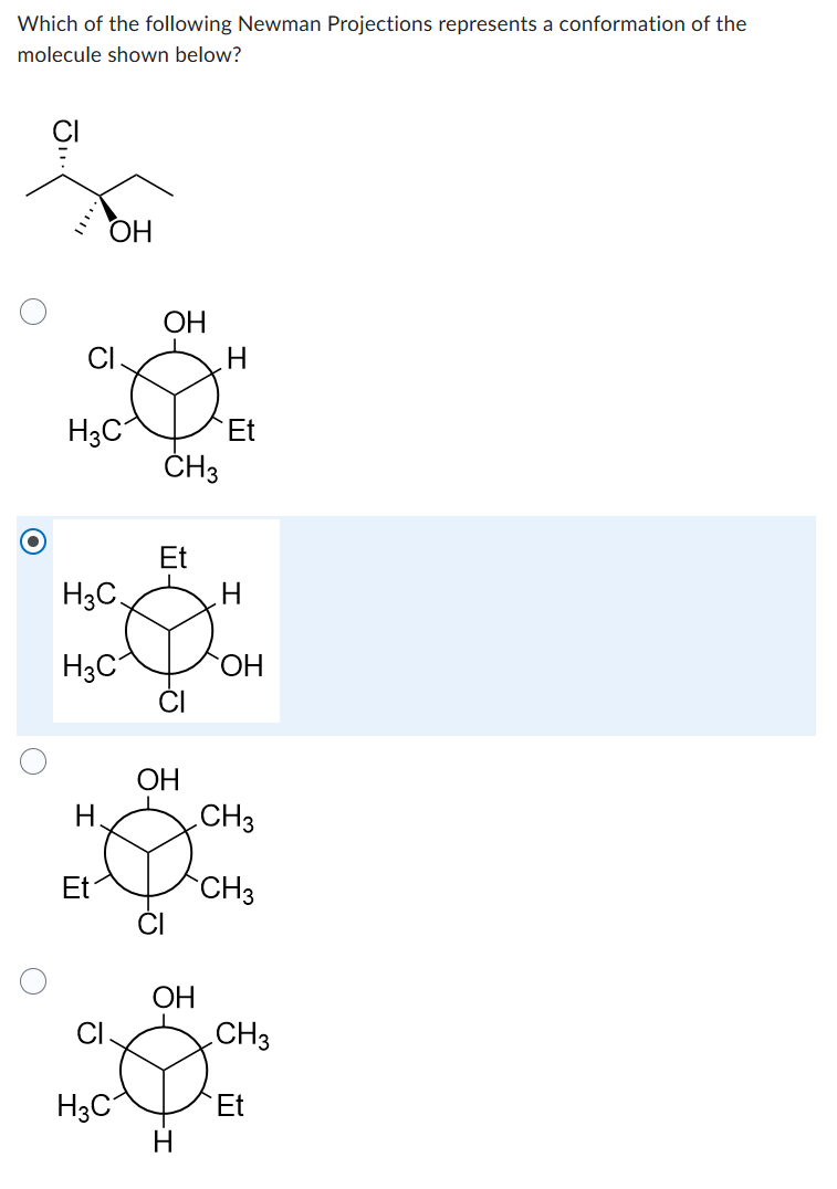 Solved Which of the following Newman Projections represents | Chegg.com