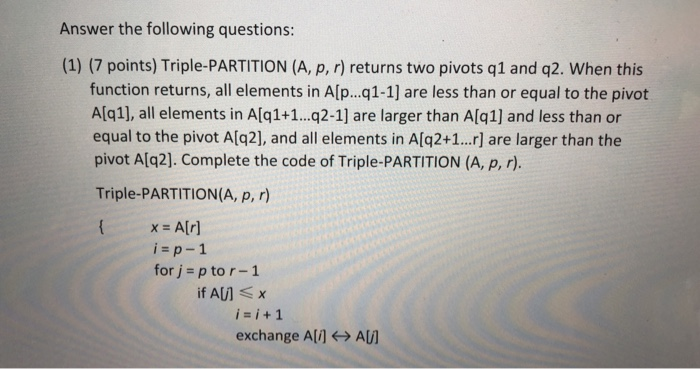 Solved (27 points) See below for Triple-QUICKSORT(A, p, r), | Chegg.com