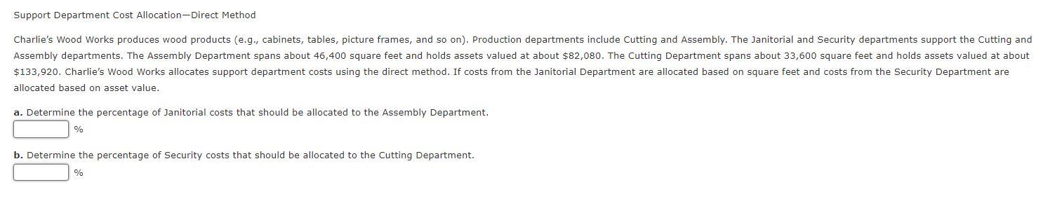 Solved Support Department Cost Allocation—Direct Method | Chegg.com