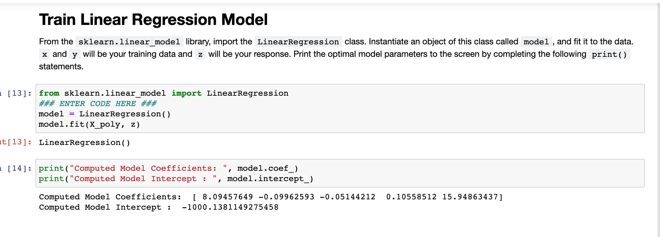 Solved Train Linear Regression Model From the | Chegg.com