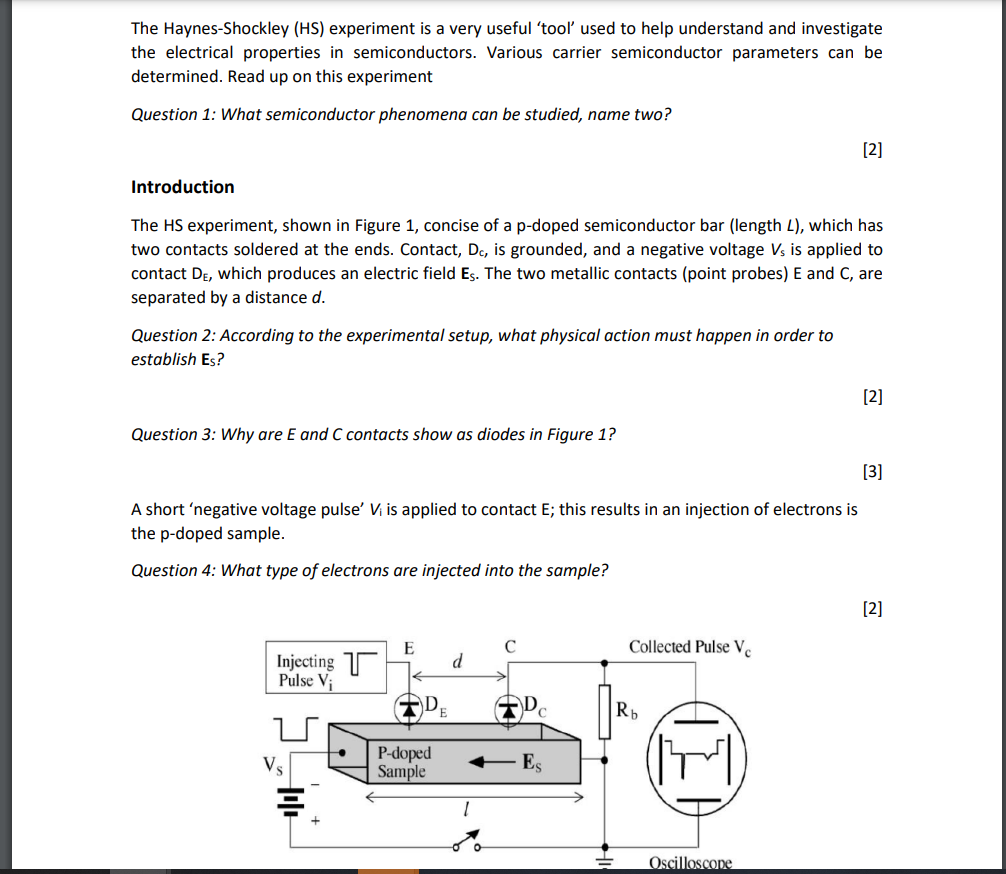 Solved The Haynes-Shockley (HS) experiment is a very useful | Chegg.com