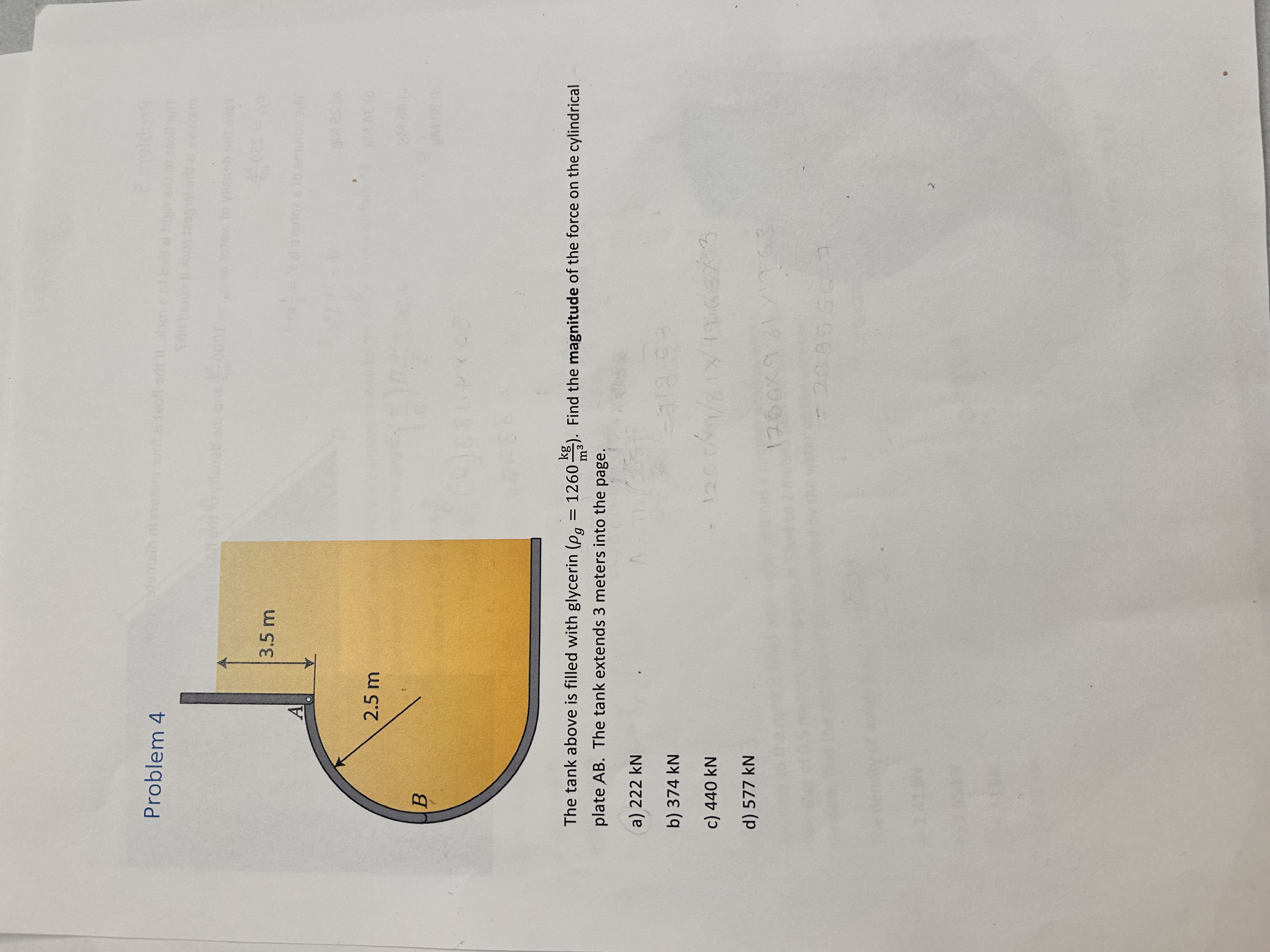 Solved The tank above is filled with glycerin (ρg=1260m3kg). | Chegg.com