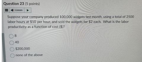 Solved Question 23 (5 ﻿points)Suppose your company produced | Chegg.com