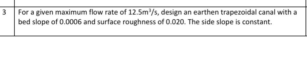 Solved 3 For a given maximum flow rate of 12.5 m3/s, design | Chegg.com