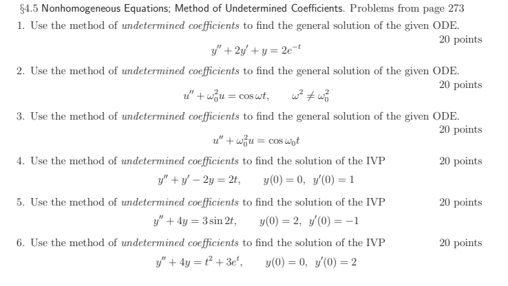 Solved $4.5 Nonhomogeneous Equations; Method of Undetermined | Chegg.com