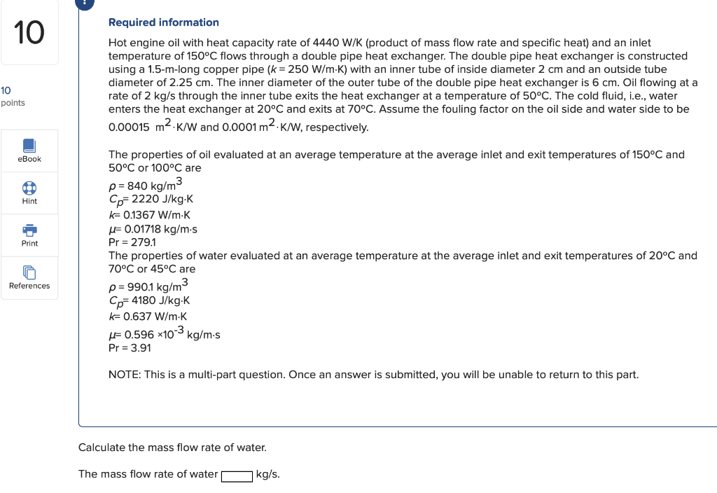 Solved Hot engine oil with heat capacity rate of 4440 W/K | Chegg.com