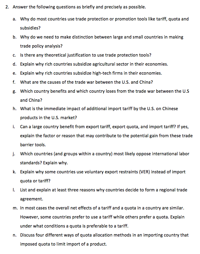 Solved 2. Answer the following questions as briefly and | Chegg.com