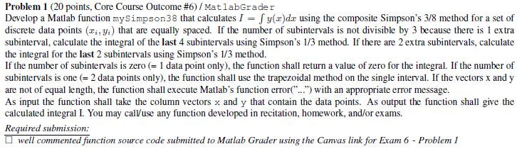 Problem 1 (20 ﻿points, Core Course Outcome \#6) / | Chegg.com