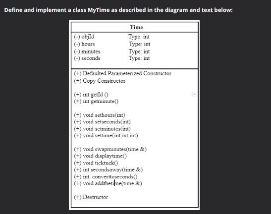 Solved Define and implement a class MyTime as described in | Chegg.com