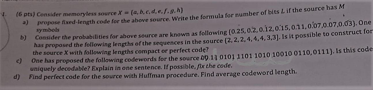 Solved 6 Pts Consider Memoryless Source 9940