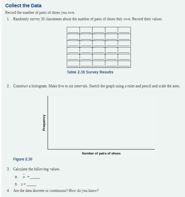 Collect the Data Record the number of pairs of shoes | Chegg.com
