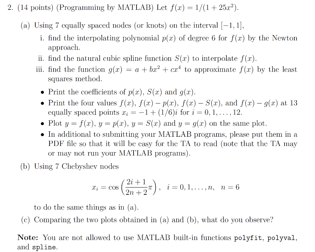 2. (14 points) (Programming by MATLAB) Let f(x) = | Chegg.com